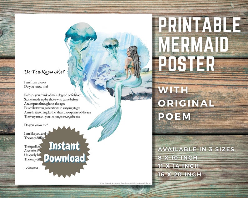 Printable Mermaid Poster Poetry Wall Art "do You Know Me?" - Etsy