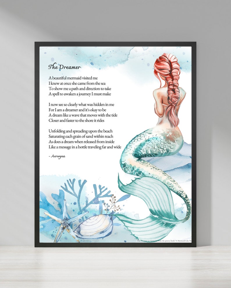 Printable Mermaid Poster Poetry Wall Art "the Dreamer" - Etsy