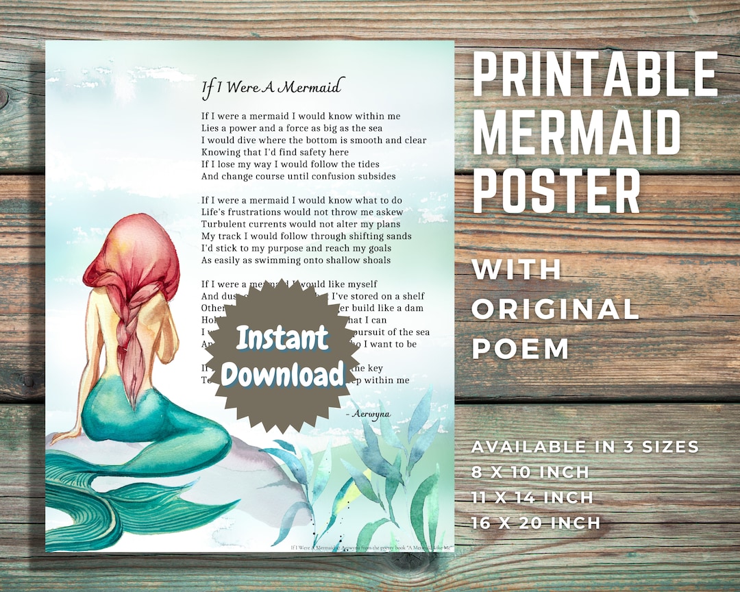 Printable Mermaid Poster Poetry Wall Art "if I Were A Mermaid" - Etsy