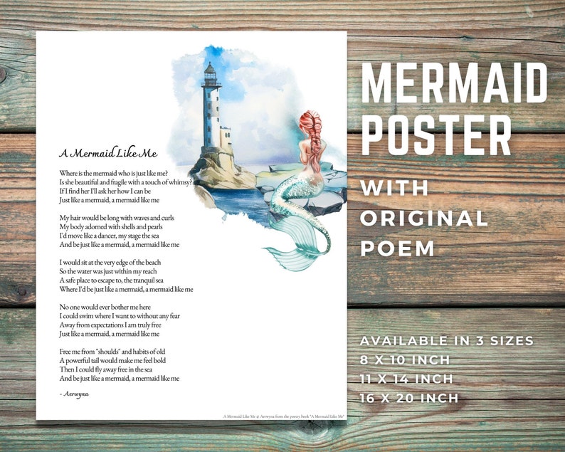 Mermaid Poster Poetry Wall Art "a Mermaid Like Me" - Etsy
