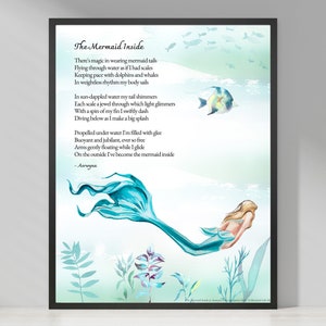 Mermaid Poster Poetry Wall Art "the Mermaid Inside" - Etsy