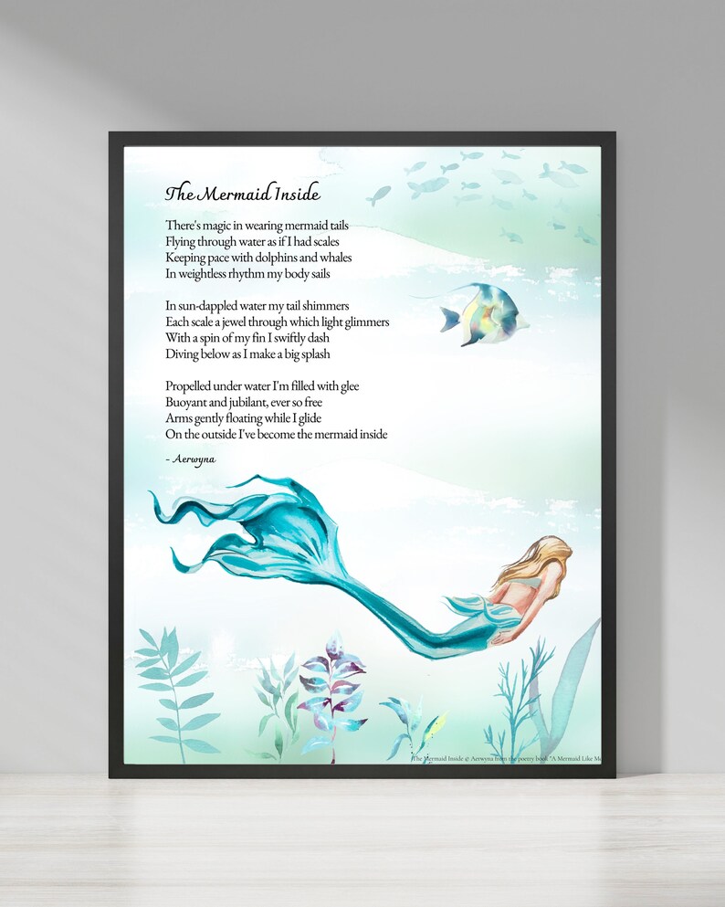 Mermaid Poster Poetry Wall Art "the Mermaid Inside" - Etsy