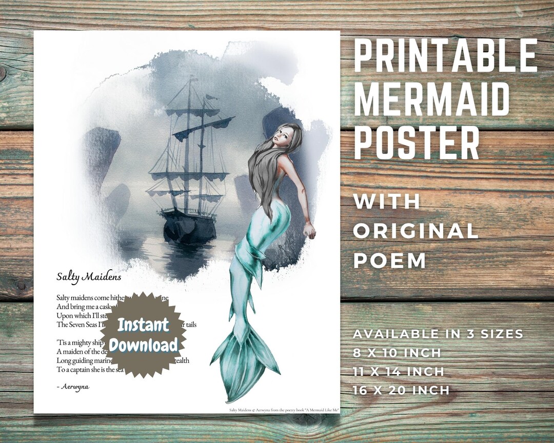 Printable Mermaid Poster Poetry Wall Art "salty Maidens" - Etsy