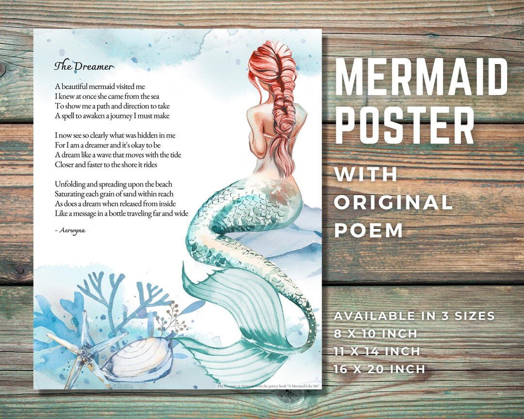 Mermaid Poster Poetry Wall Art "the Dreamer" - Etsy