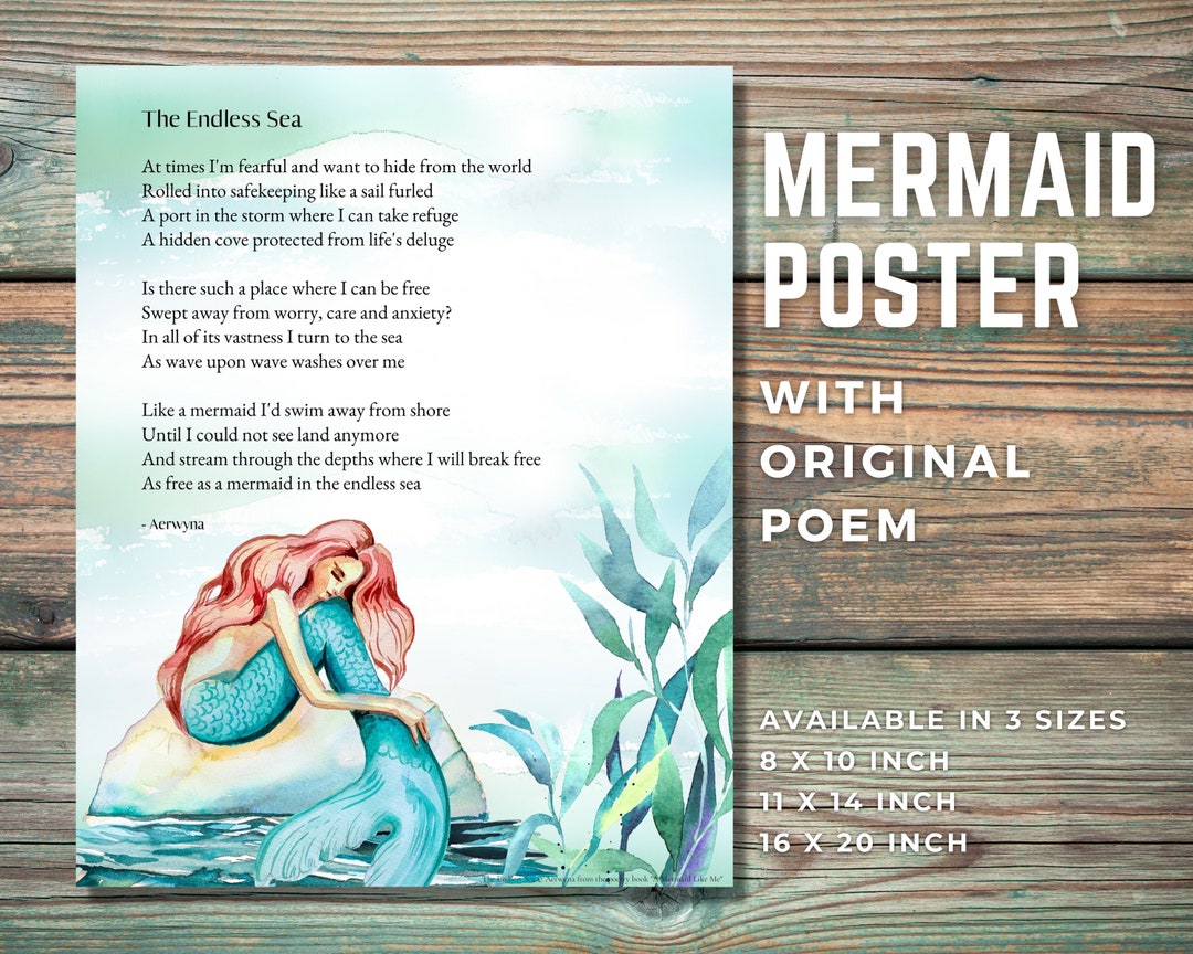 Mermaid Poster Poetry Wall Art "the Endless Sea" - Etsy