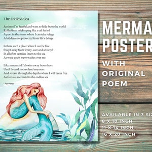Mermaid Poster Poetry Wall Art the Endless Sea - Etsy