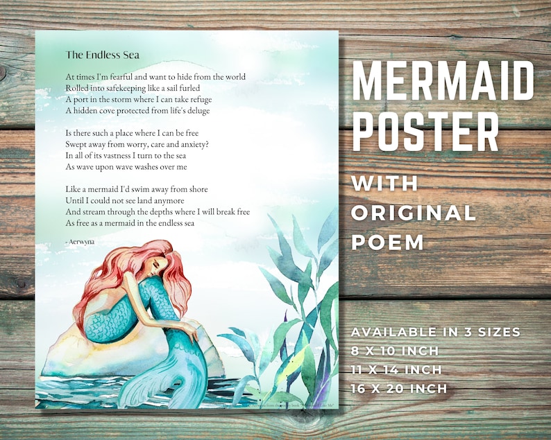 Mermaid Poster Poetry Wall Art the Endless Sea - Etsy