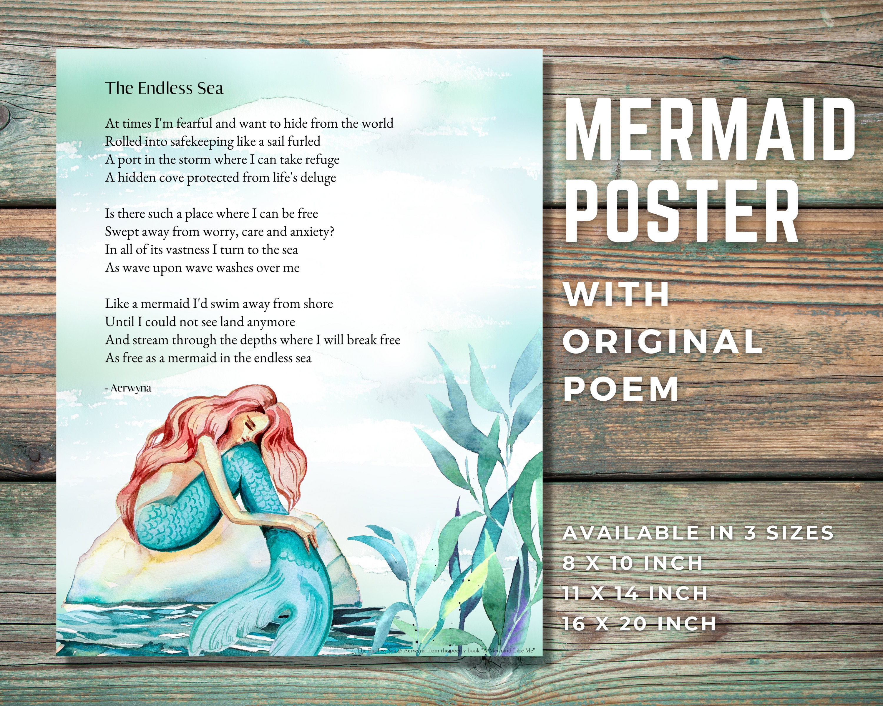 Mermaid Poster Poetry Wall Art "the Endless Sea" - Etsy