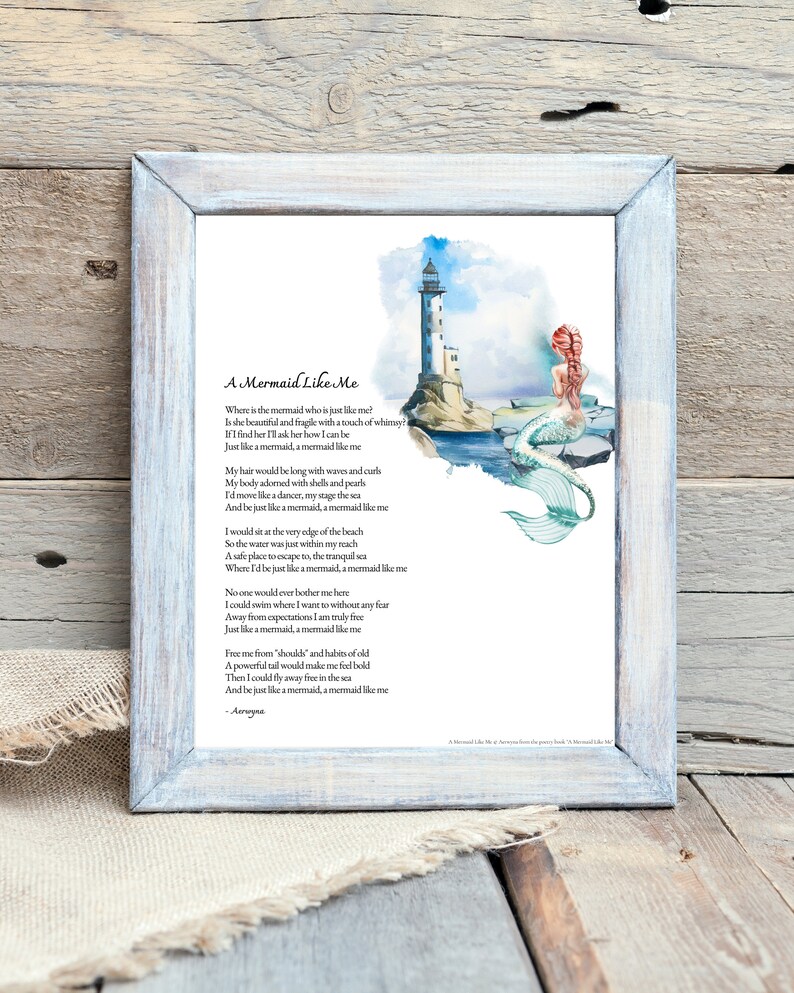 Mermaid Poster Poetry Wall Art "a Mermaid Like Me" - Etsy