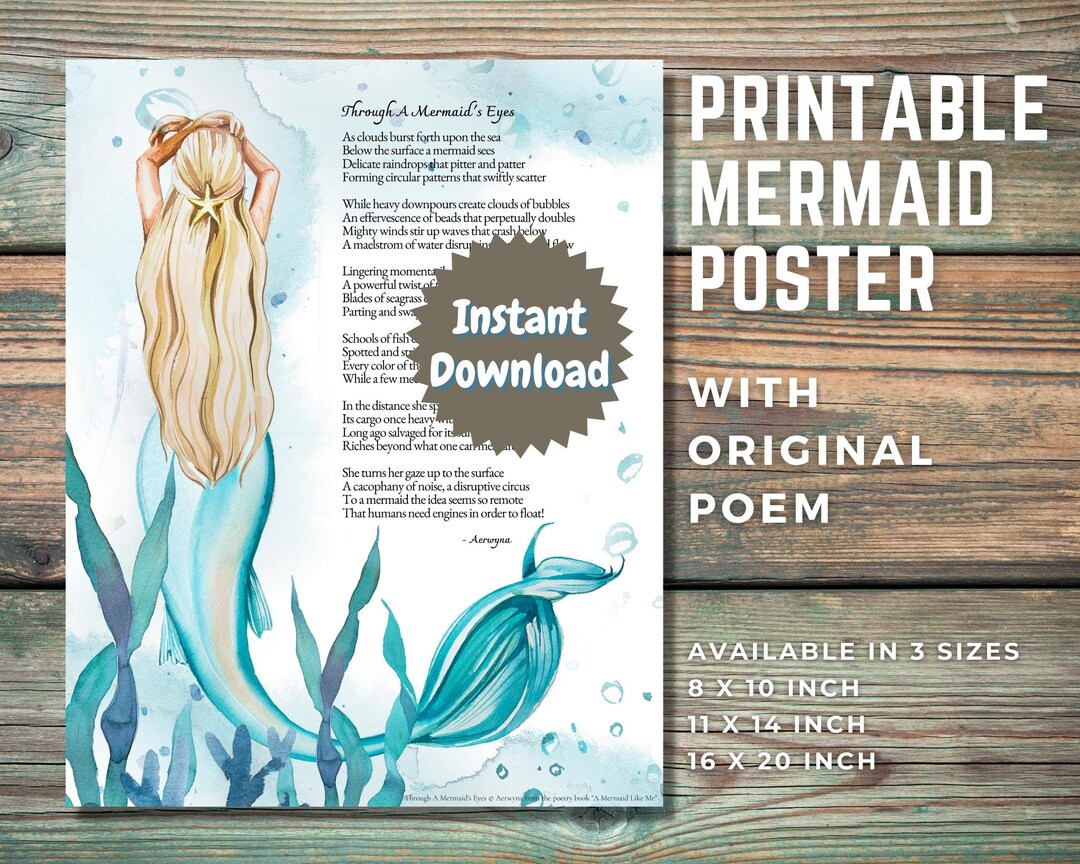Printable Mermaid Poster Poetry Wall Art "through A Mermaid's Eyes" - Etsy