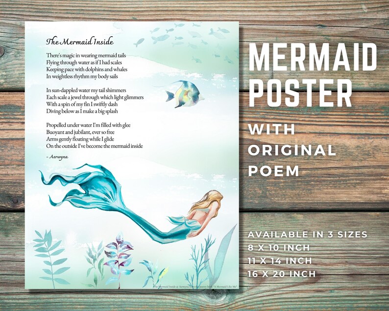 Mermaid Poster Poetry Wall Art "the Mermaid Inside" - Etsy