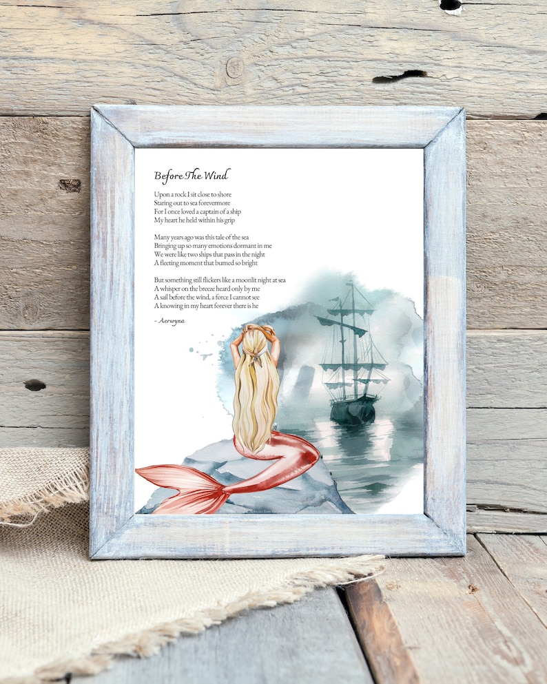 Printable Mermaid Poster Poetry Wall Art "before the Wind" - Etsy