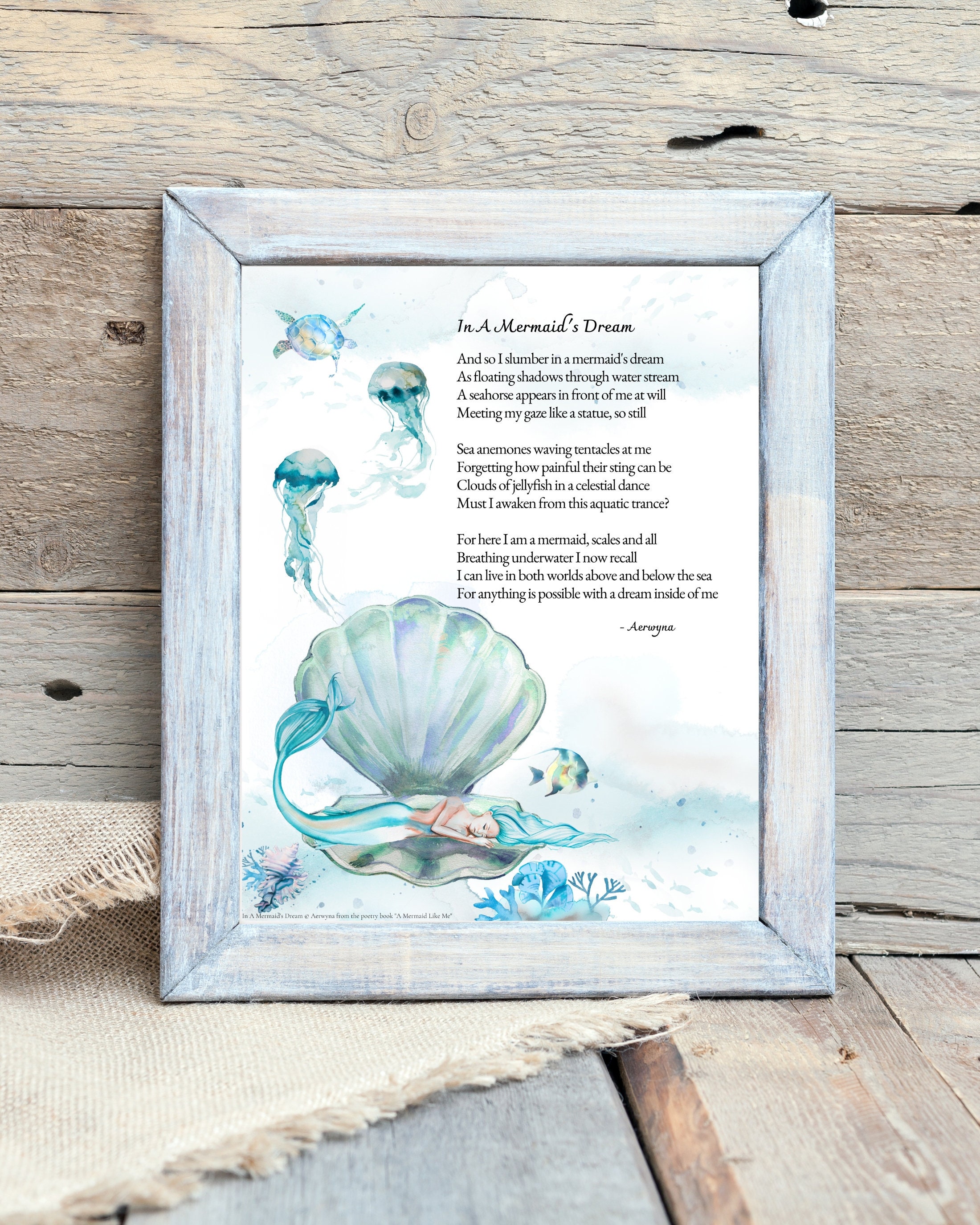 Mermaid Poster Poetry Wall Art "in A Mermaid's Dream" - Etsy