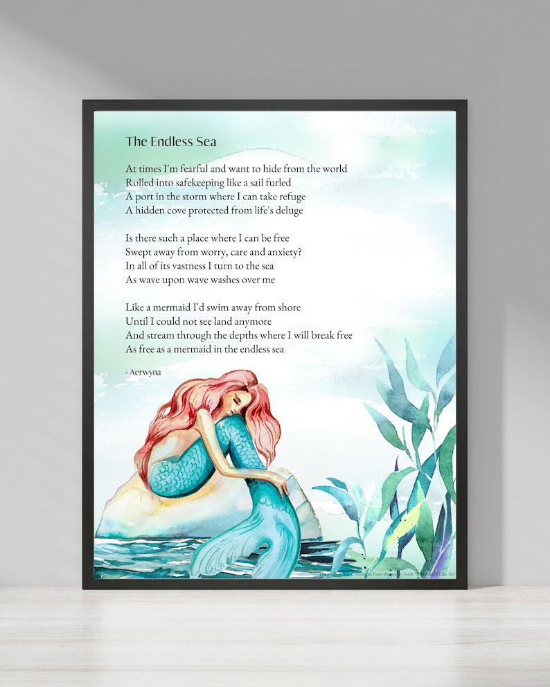 Mermaid Poster Poetry Wall Art "the Endless Sea" - Etsy