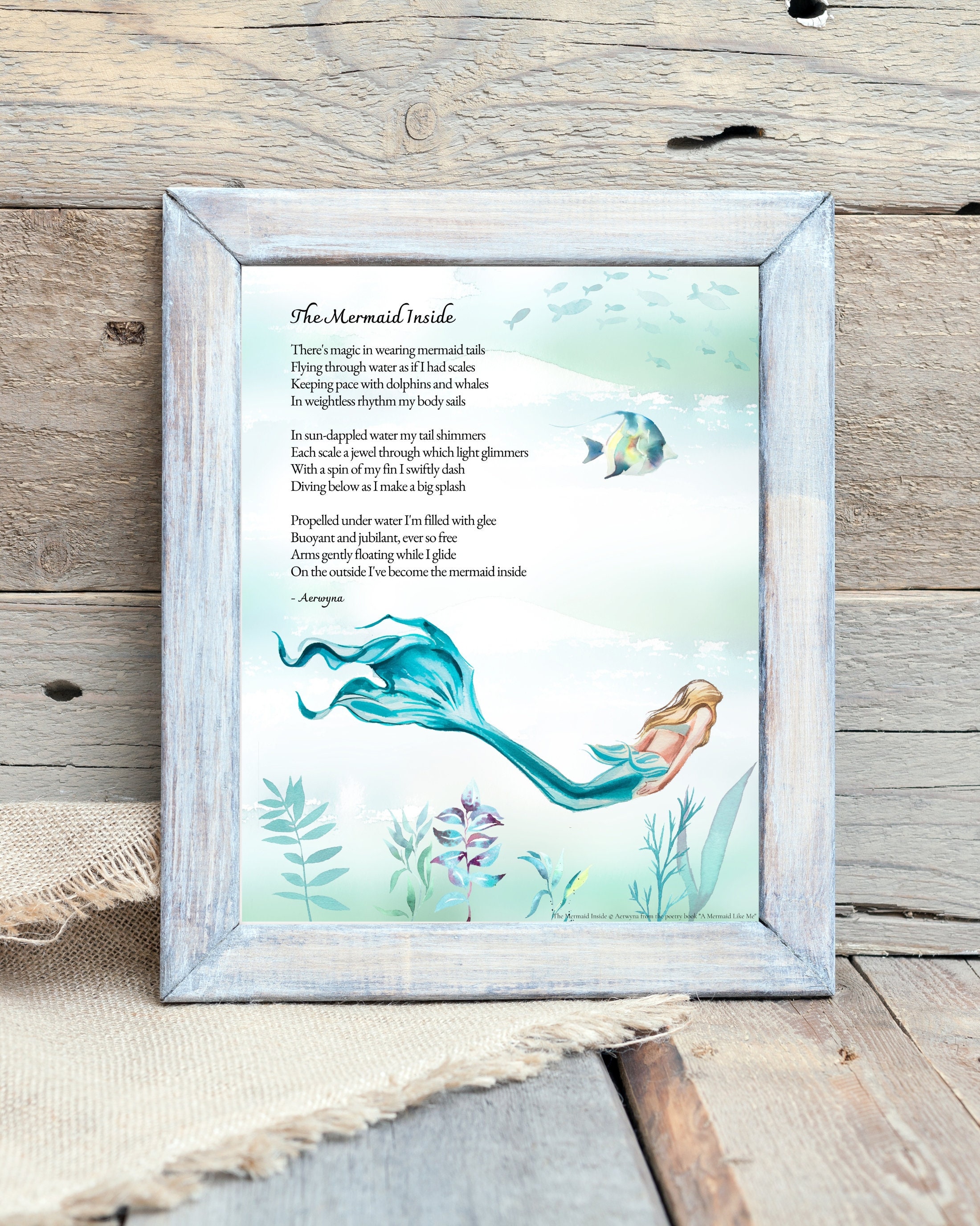 Mermaid Poster Poetry Wall Art the Mermaid Inside - Etsy