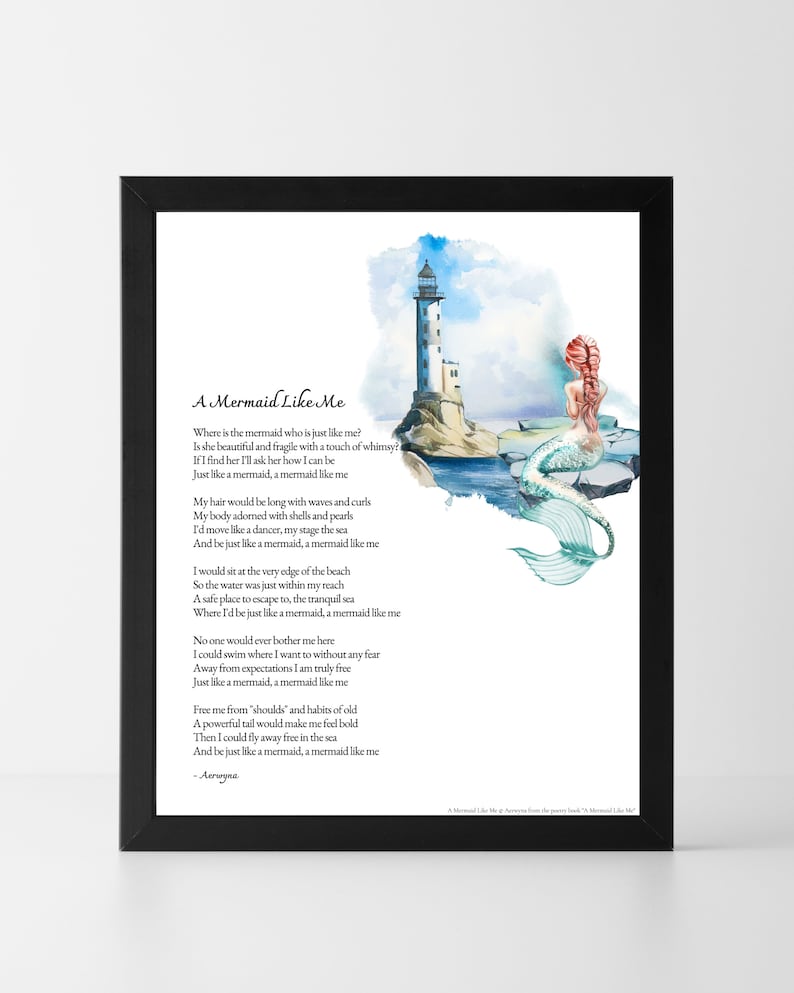Mermaid Poster Poetry Wall Art "a Mermaid Like Me" - Etsy