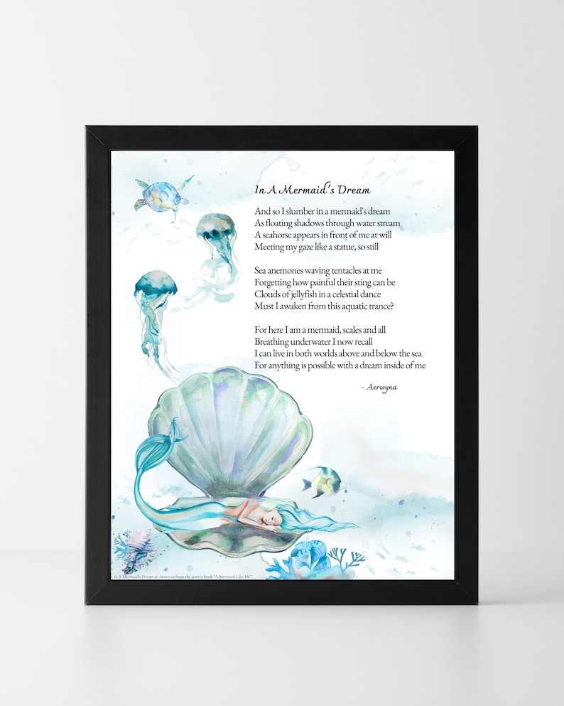 Mermaid Poster Poetry Wall Art "in A Mermaid's Dream" - Etsy