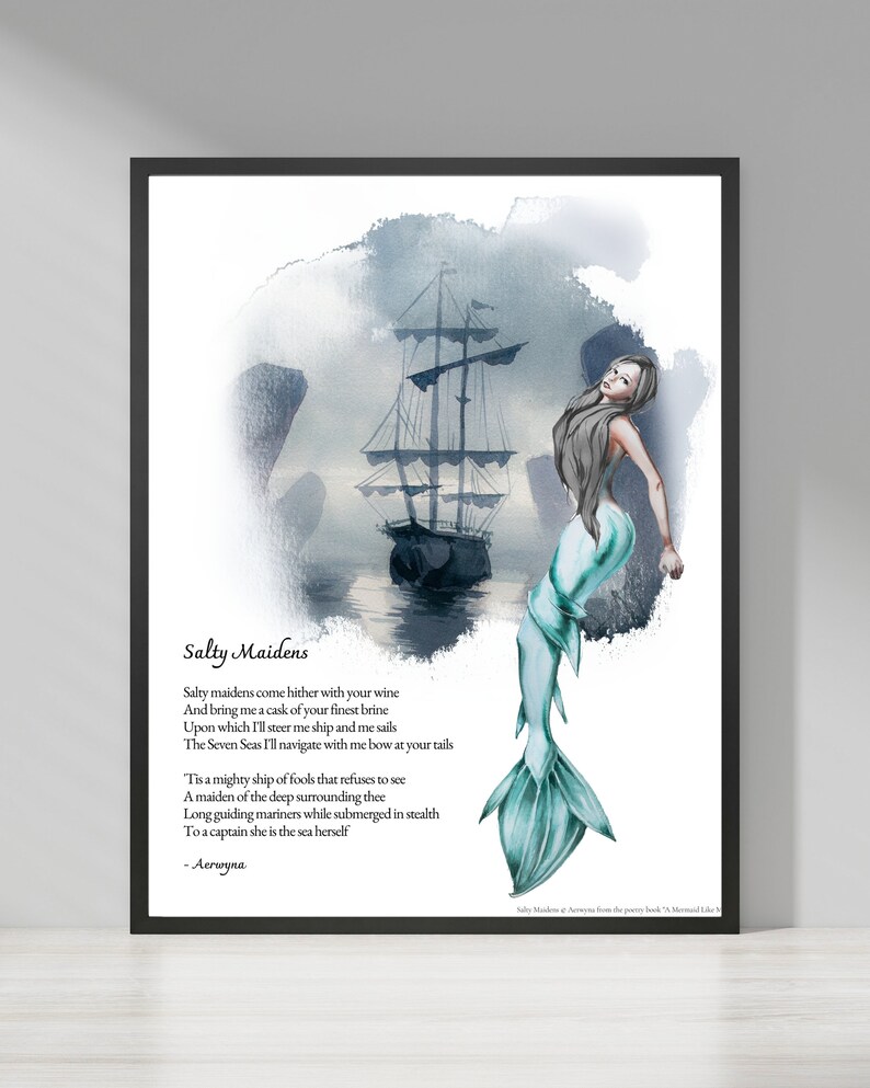 Printable Mermaid Poster Poetry Wall Art "salty Maidens" - Etsy
