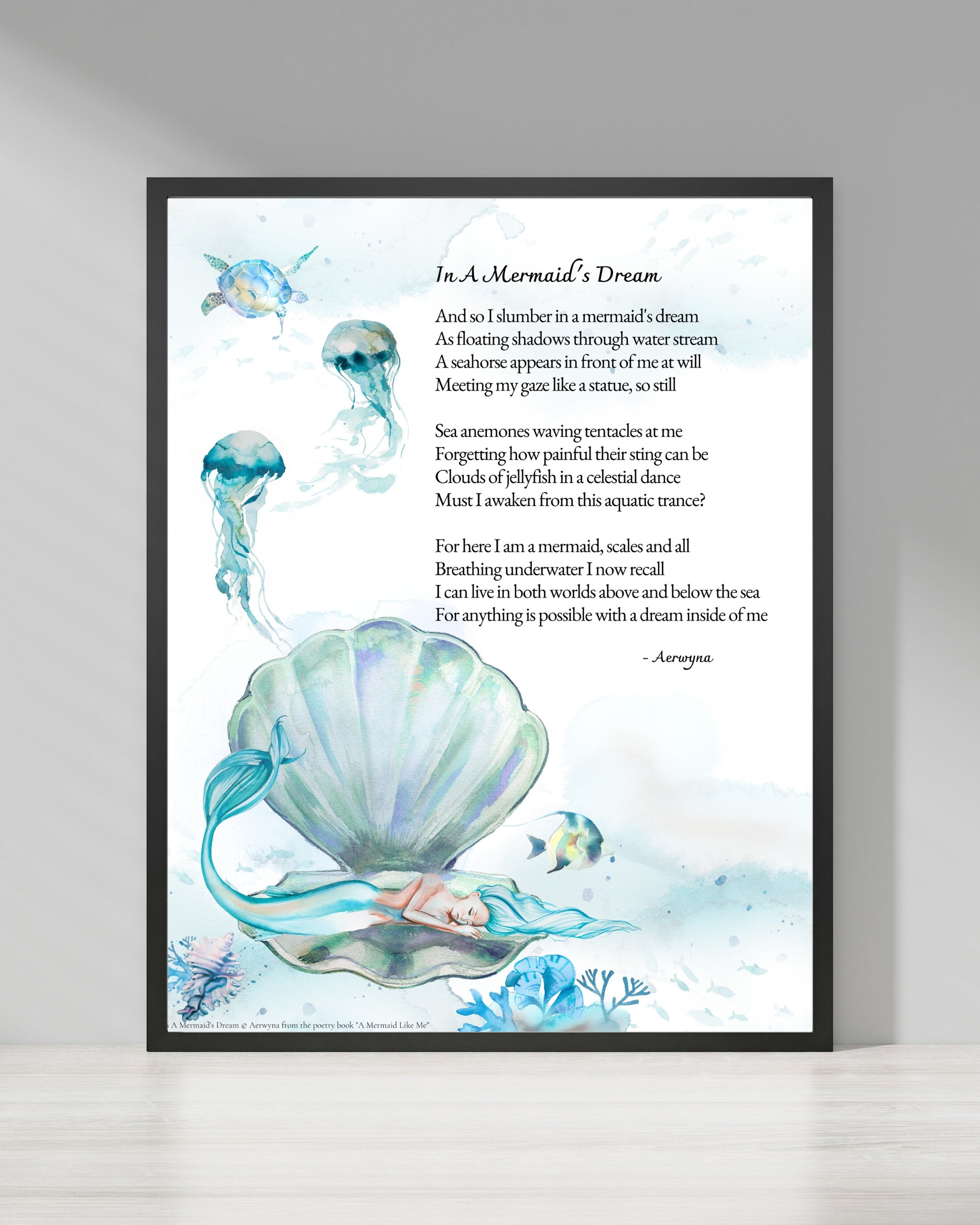 Mermaid Poster Poetry Wall Art "in A Mermaid's Dream" - Etsy