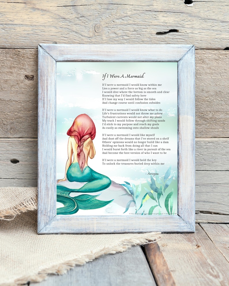 Printable Mermaid Poster Poetry Wall Art "if I Were A Mermaid" - Etsy