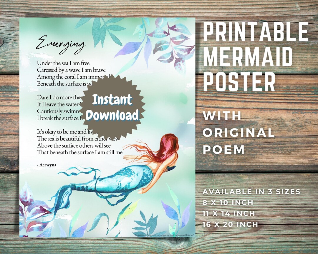 Printable Mermaid Poster Poetry Wall Art 