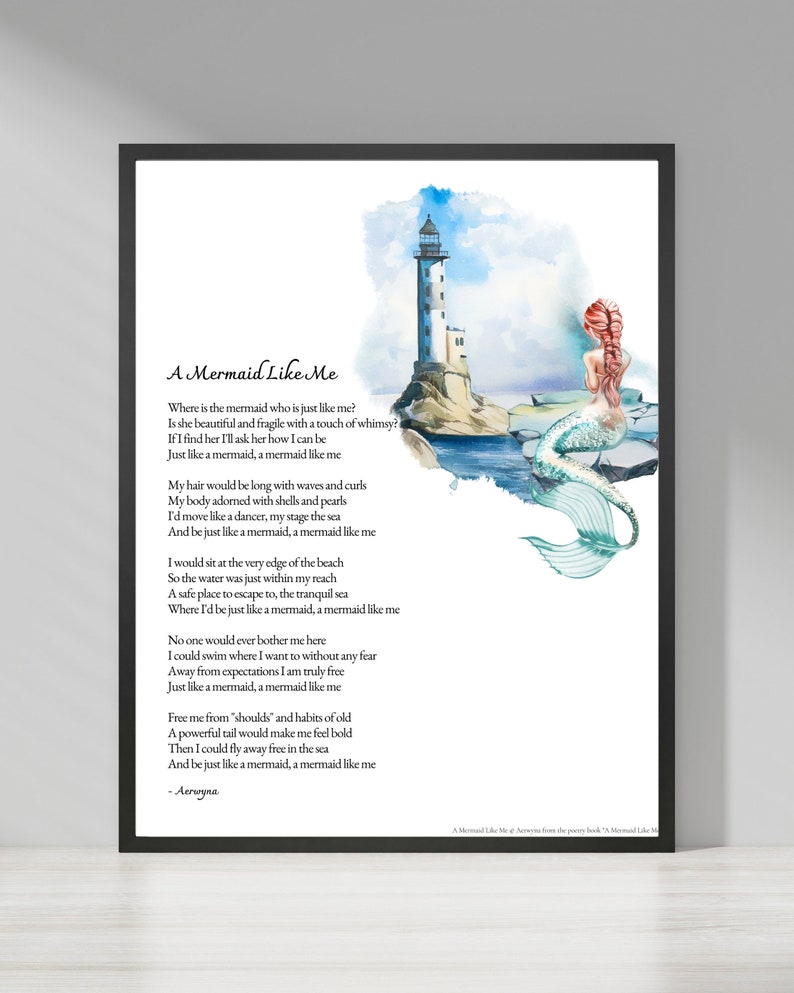 Mermaid Poster Poetry Wall Art "a Mermaid Like Me" - Etsy