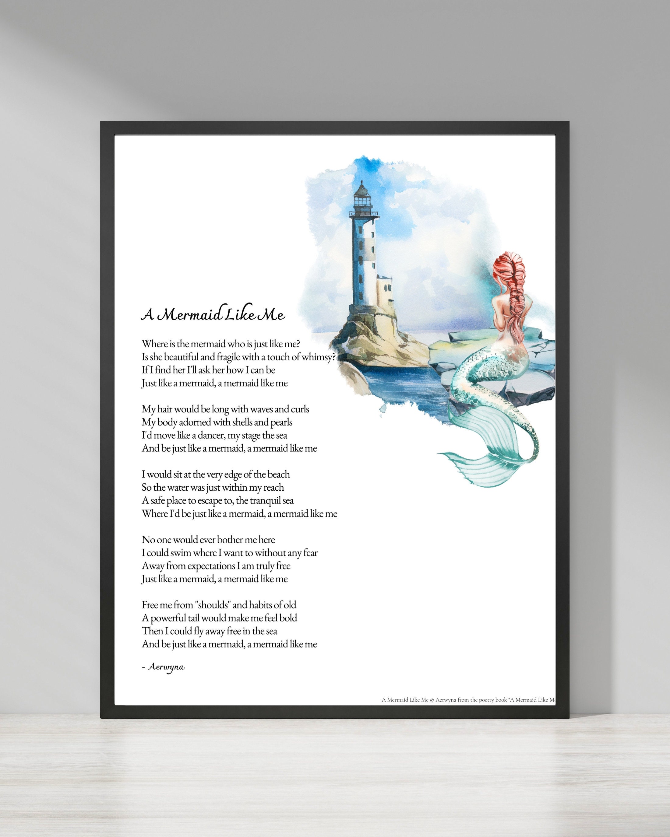 Printable Mermaid Poster Poetry Wall Art "a Mermaid Like Me" - Etsy