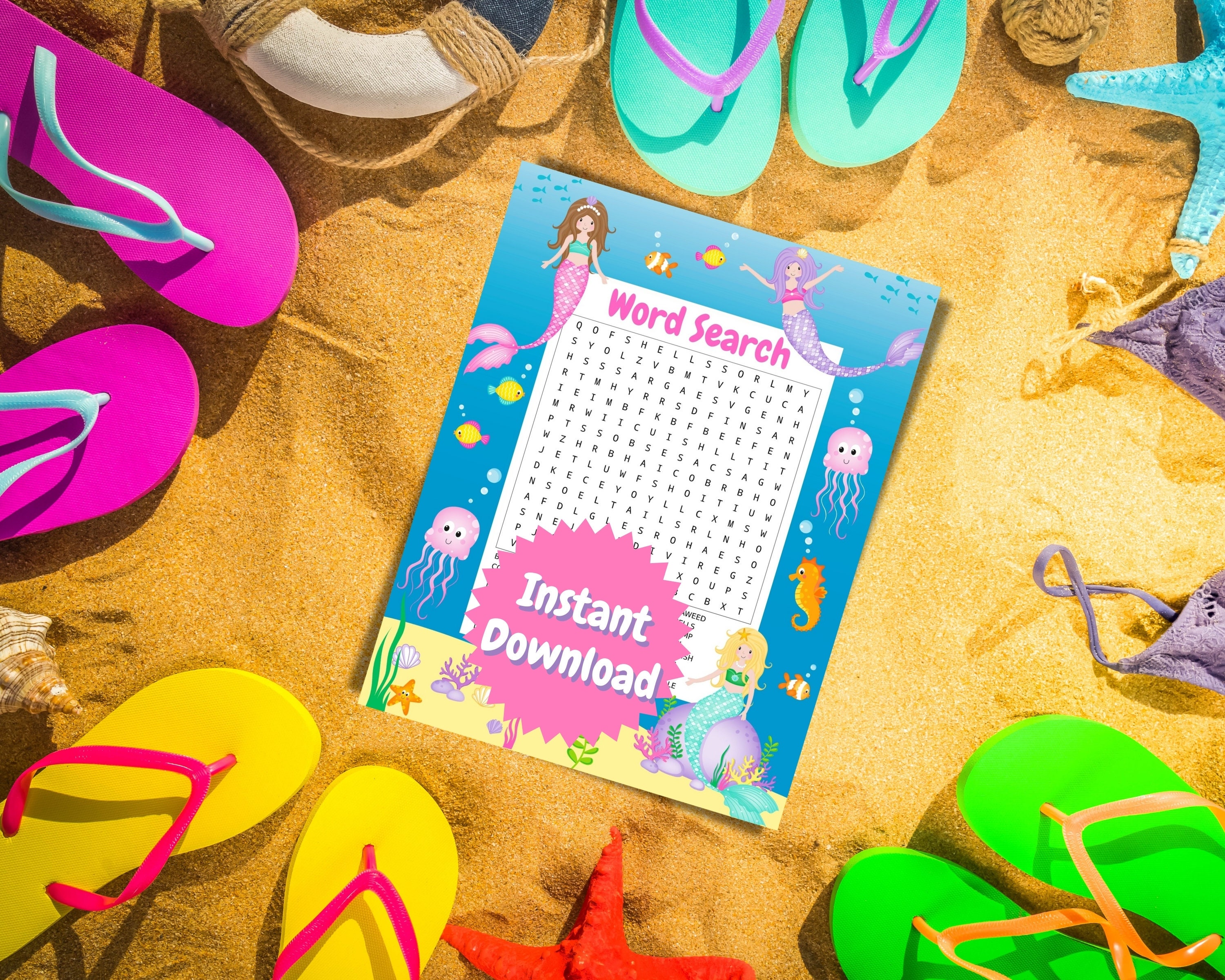 Cute Mermaids - Printable Mermaid Word Search, Word Scramble & Word ...