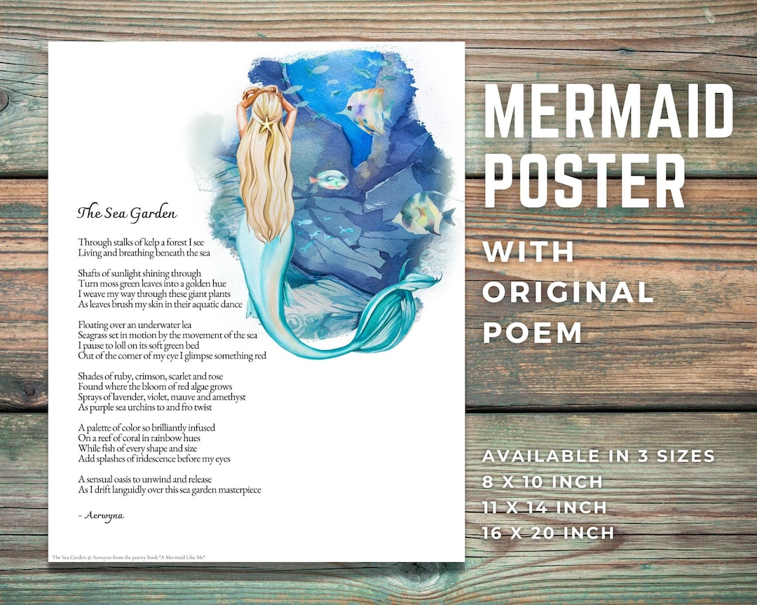 Mermaid Poster Poetry Wall Art "the Sea Garden" - Etsy