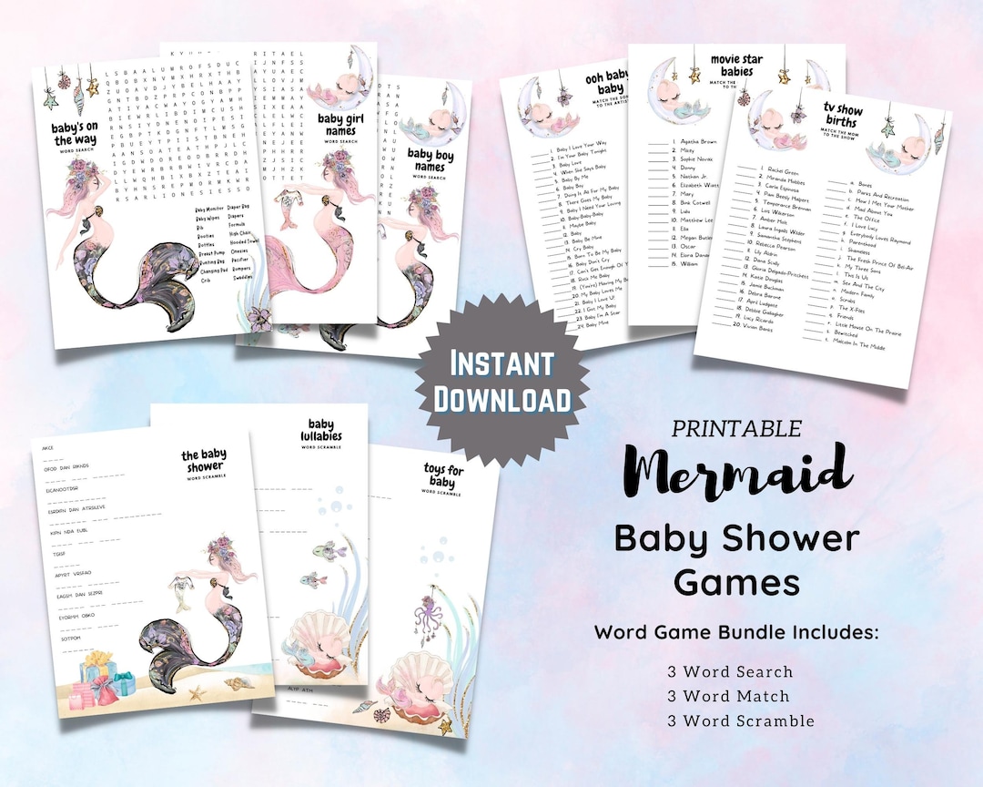 Printable Mermaid Baby Shower Games - Light Skin Tone - Etsy