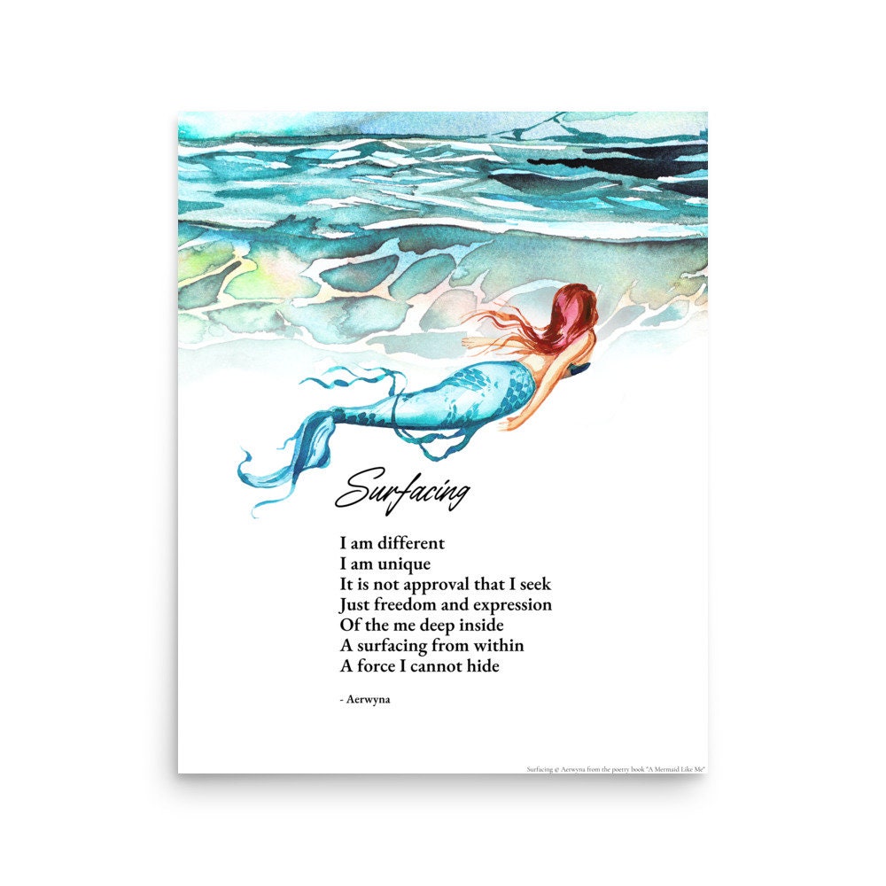 Mermaid Poster Poetry Wall Art surfacing - Etsy