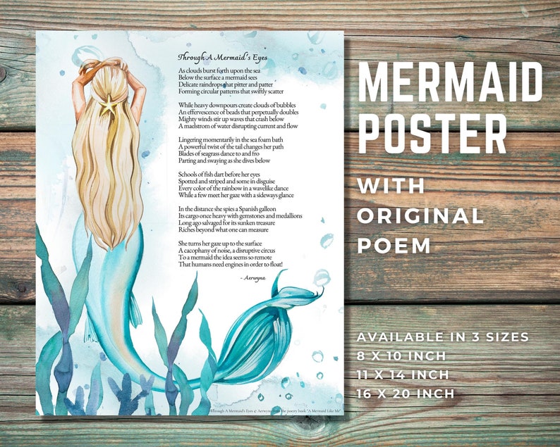 Mermaid Poster Poetry Wall Art "through A Mermaid's Eyes" - Etsy