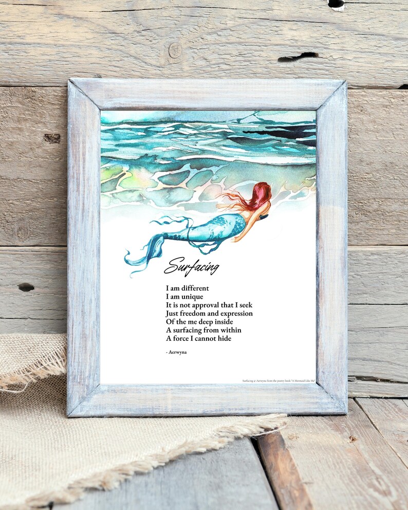 Printable Mermaid Poster Poetry Wall Art Surfacing Etsy
