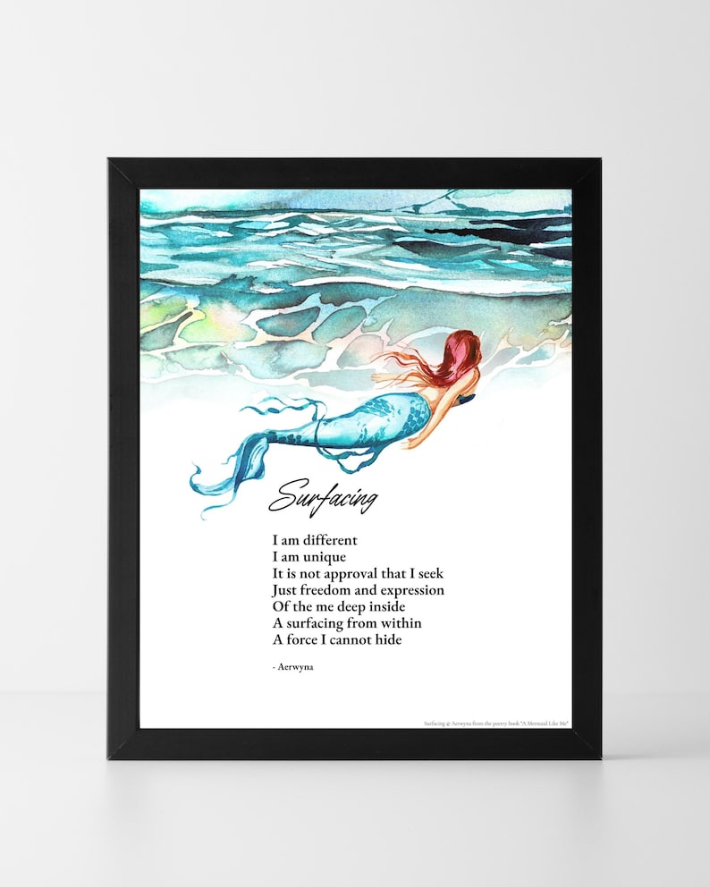 Printable Mermaid Poster Poetry Wall Art "surfacing" - Etsy