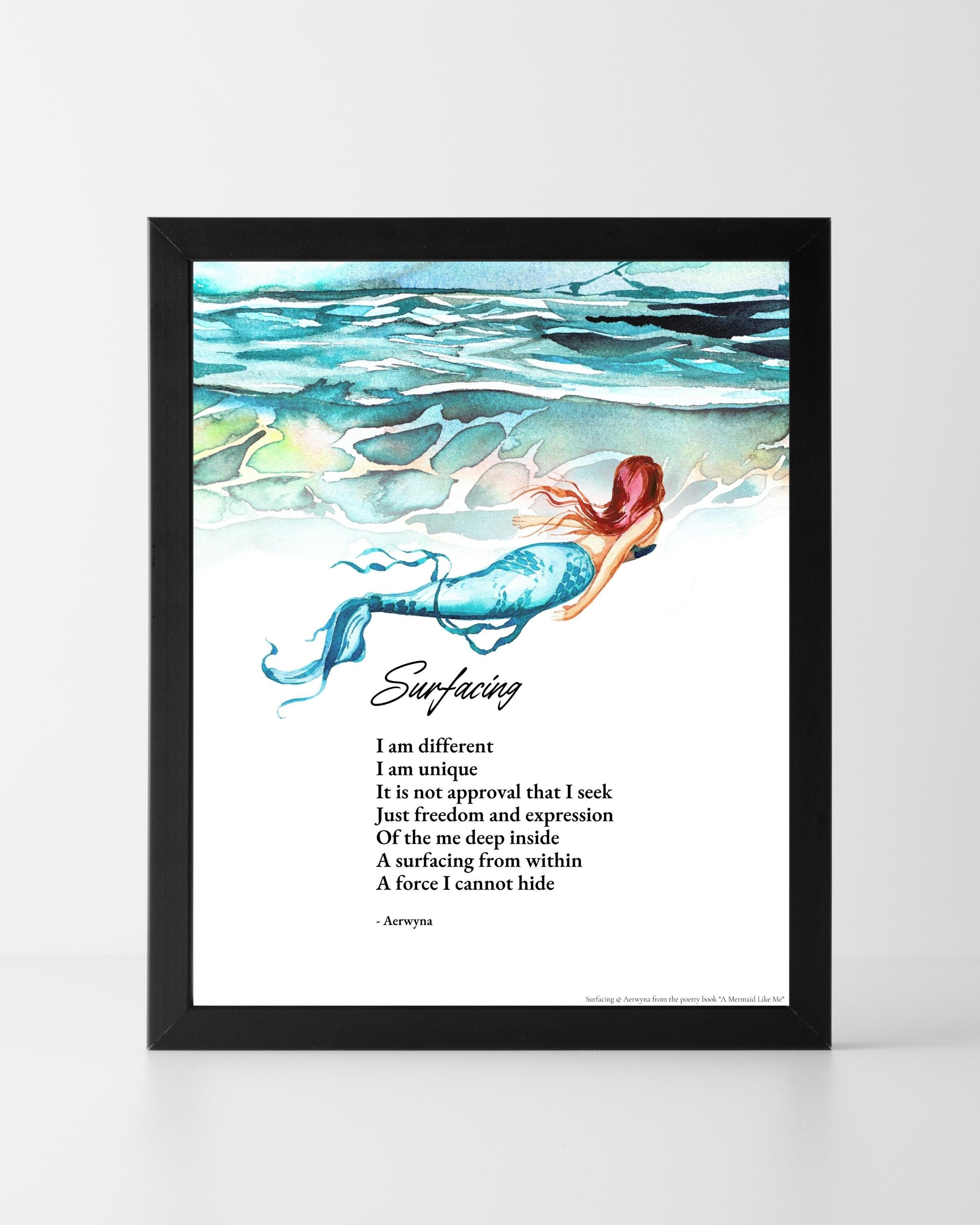 Printable Mermaid Poster Poetry Wall Art "surfacing" - Etsy