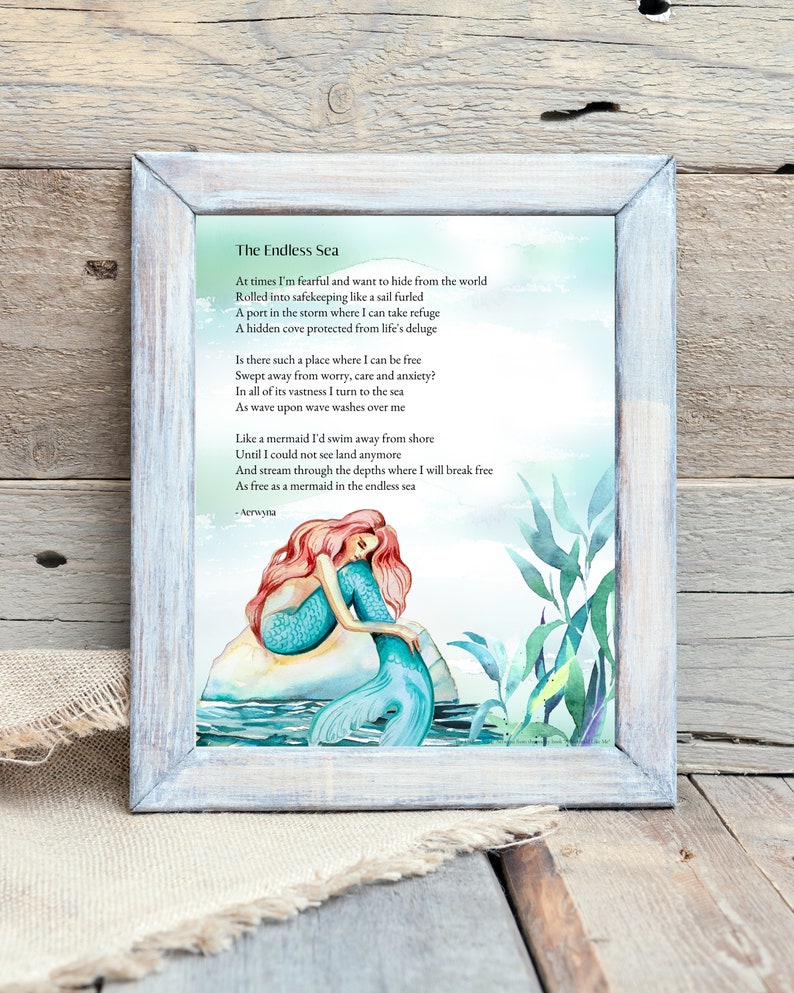 Printable Mermaid Poster Poetry Wall Art "the Endless Sea" - Etsy