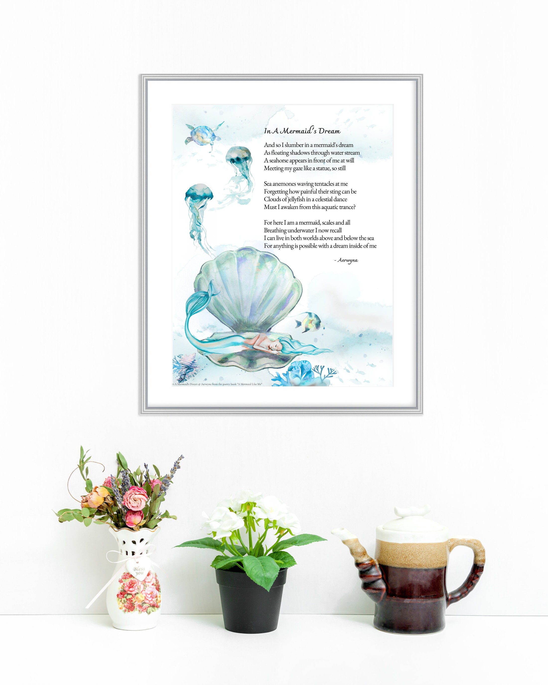 Mermaid Poster Poetry Wall Art "in A Mermaid's Dream" - Etsy