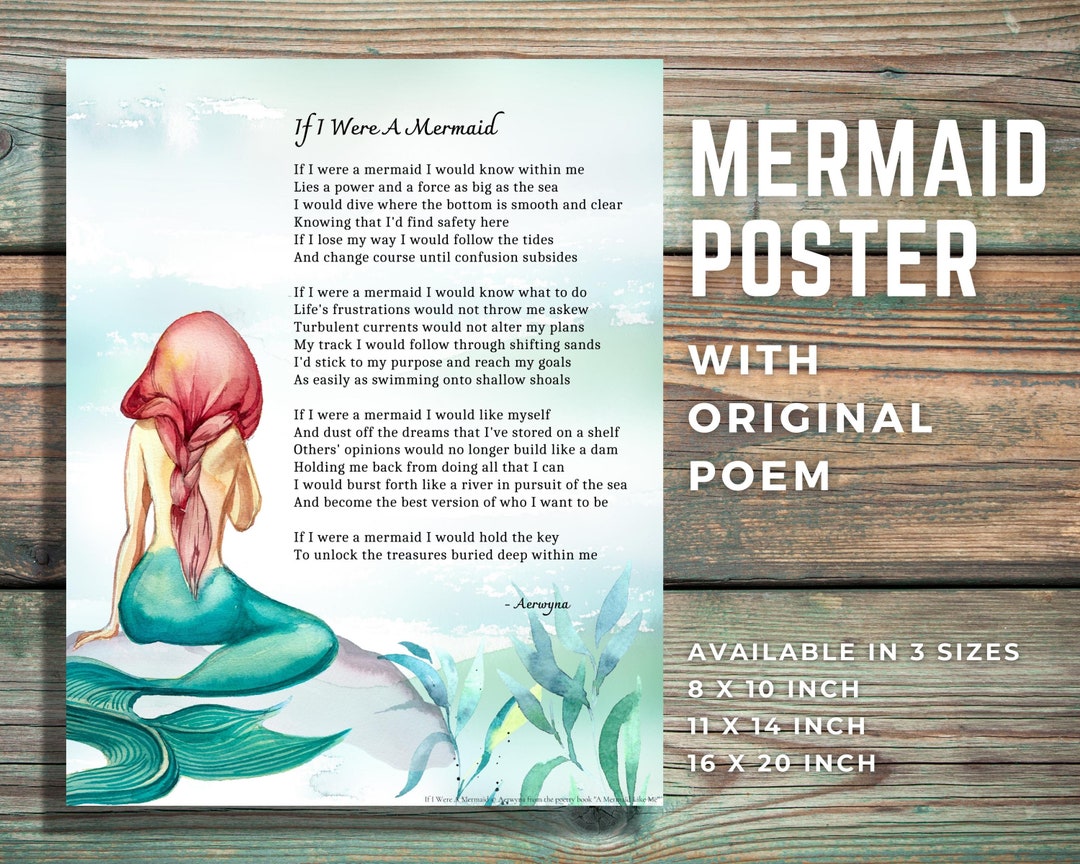Mermaid Poster Poetry Wall Art "if I Were A Mermaid" - Etsy