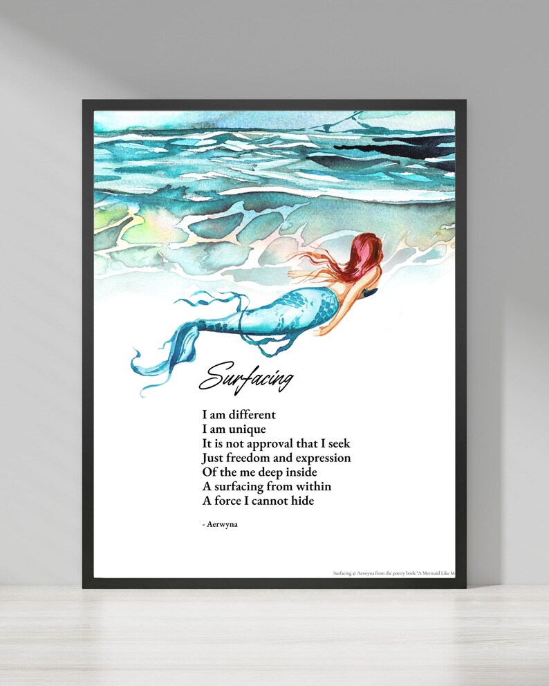 Printable Mermaid Poster Poetry Wall Art "surfacing" - Etsy