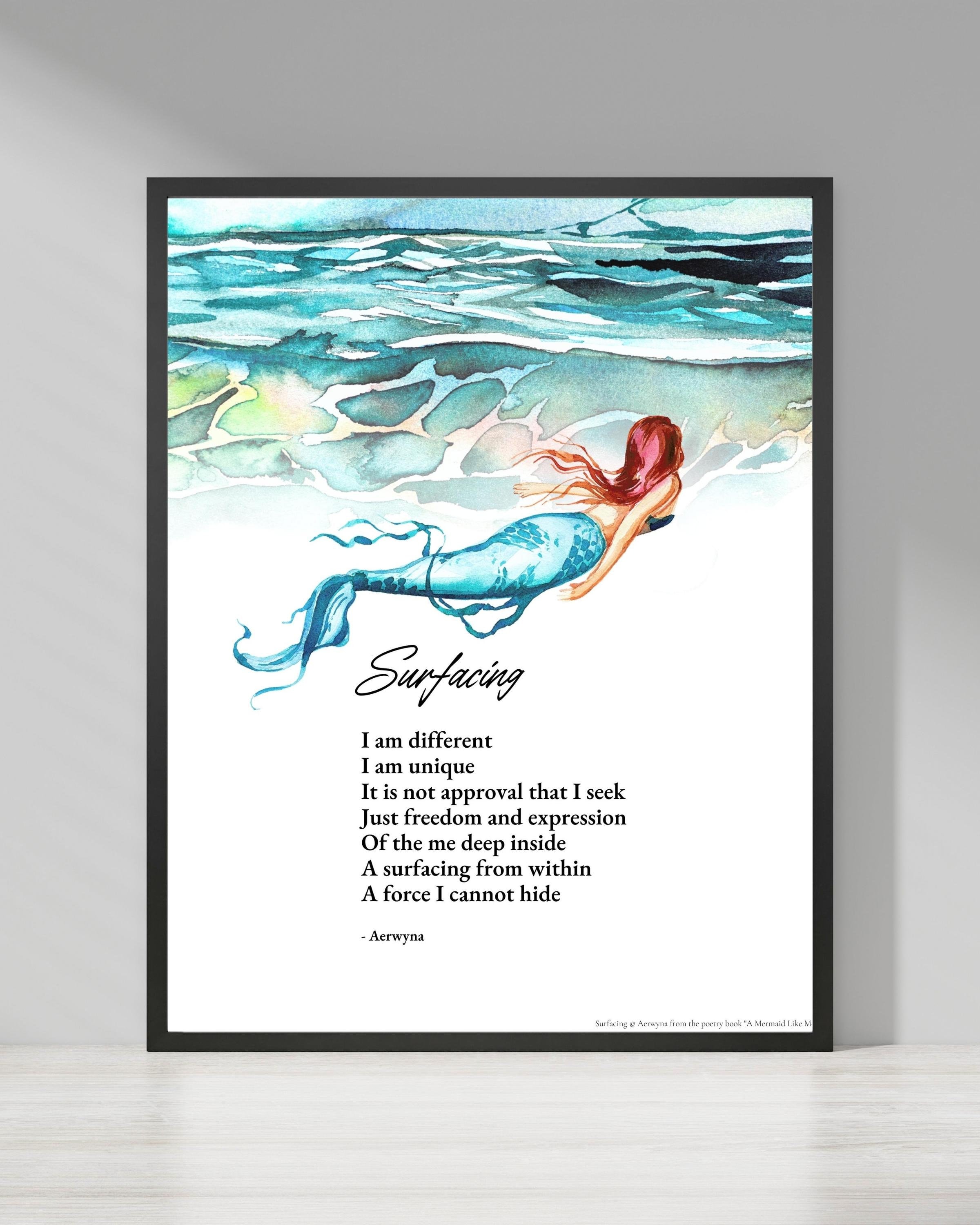 Printable Mermaid Poster Poetry Wall Art "surfacing" - Etsy