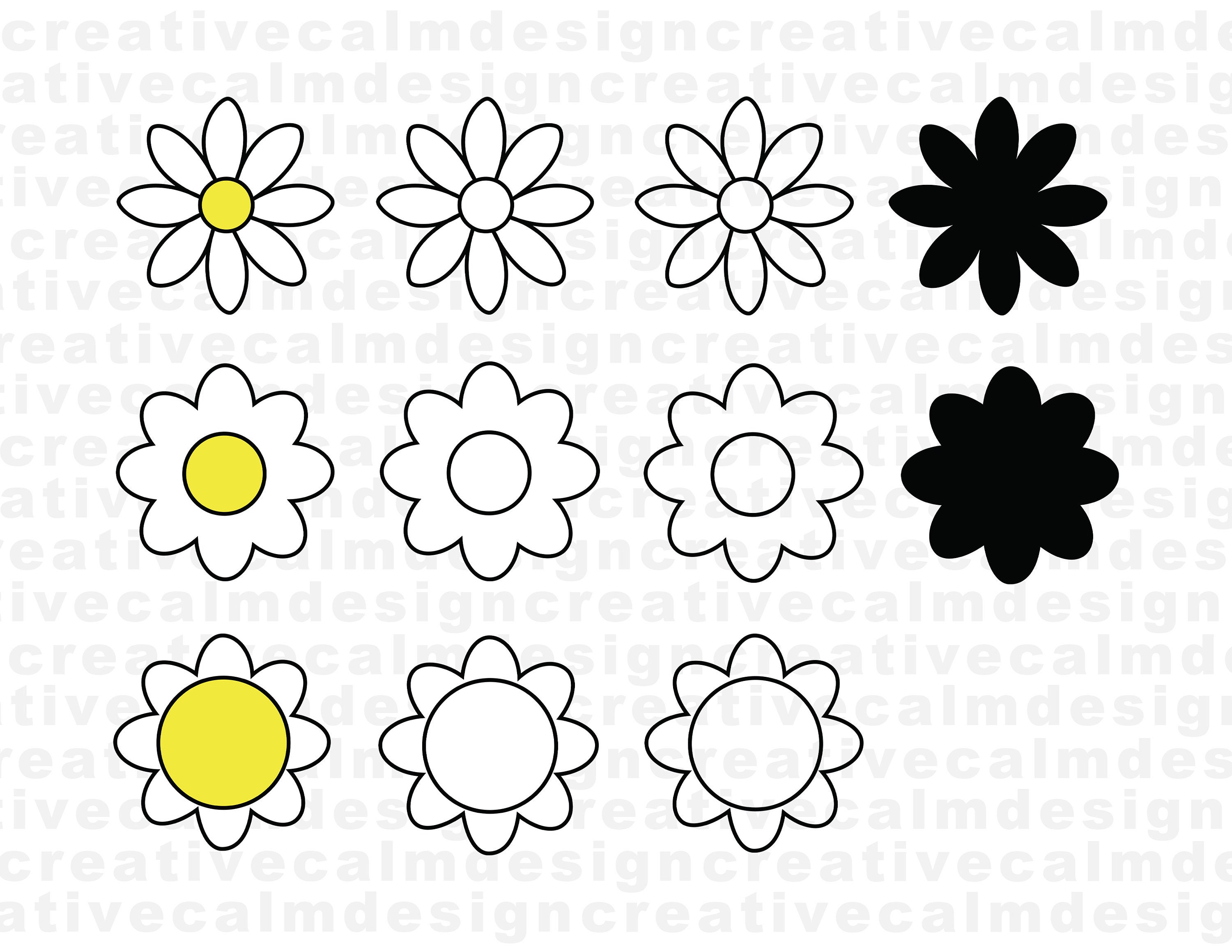 Daisy Flower Outline Bundle SVG PNG JPG Digital Files | Etsy