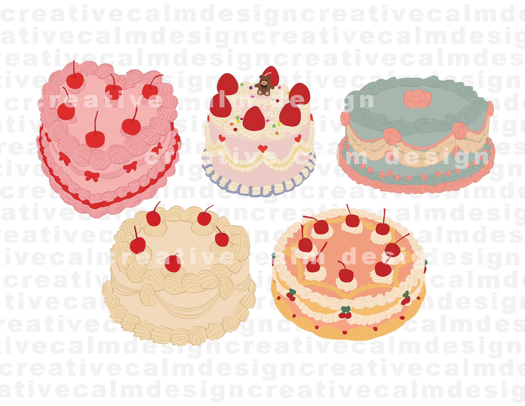 Vintage Cake Bundle Clip Art PNG PDF JPG - Etsy