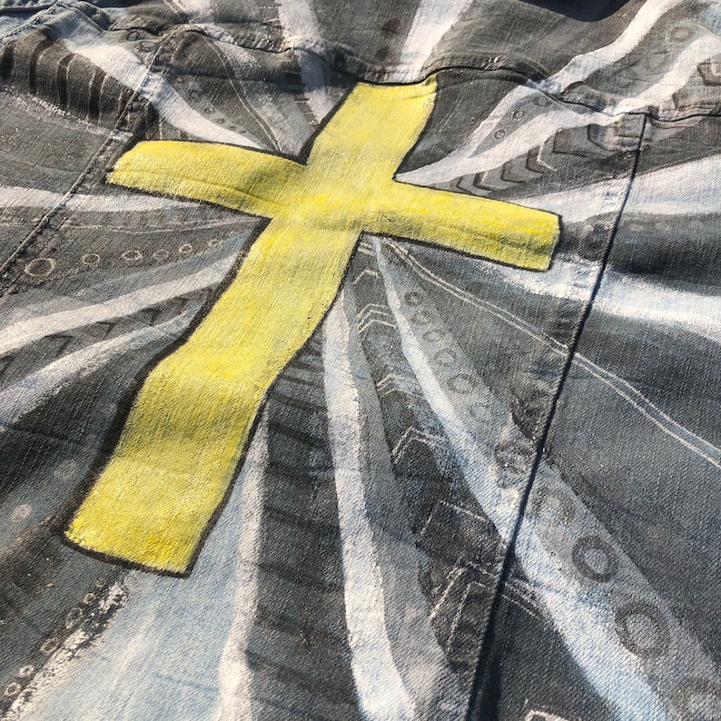 Woman of Faith Painted Jean Jacket With Yellow Cross - Etsy
