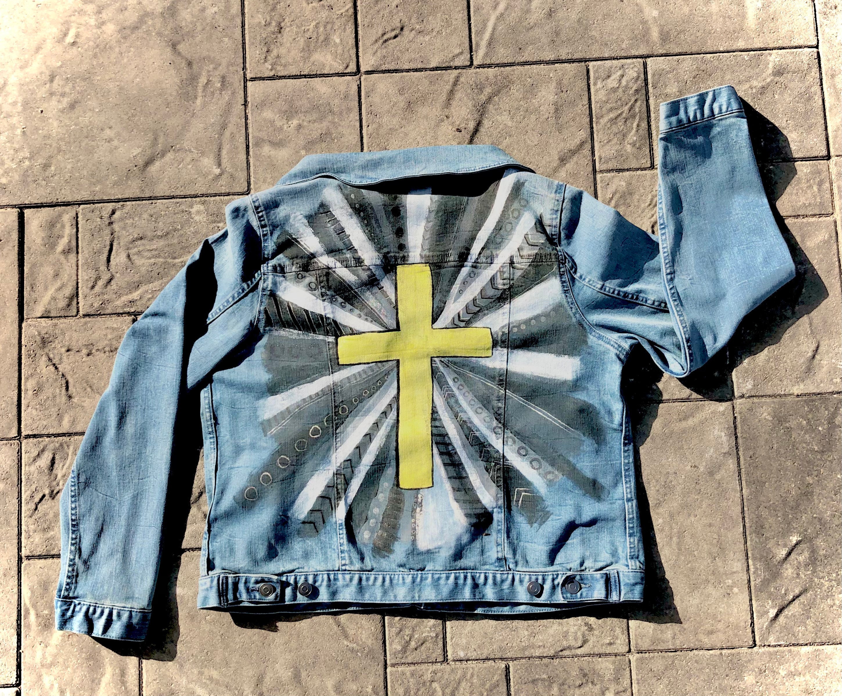 Woman of Faith Painted Jean Jacket With Yellow Cross - Etsy