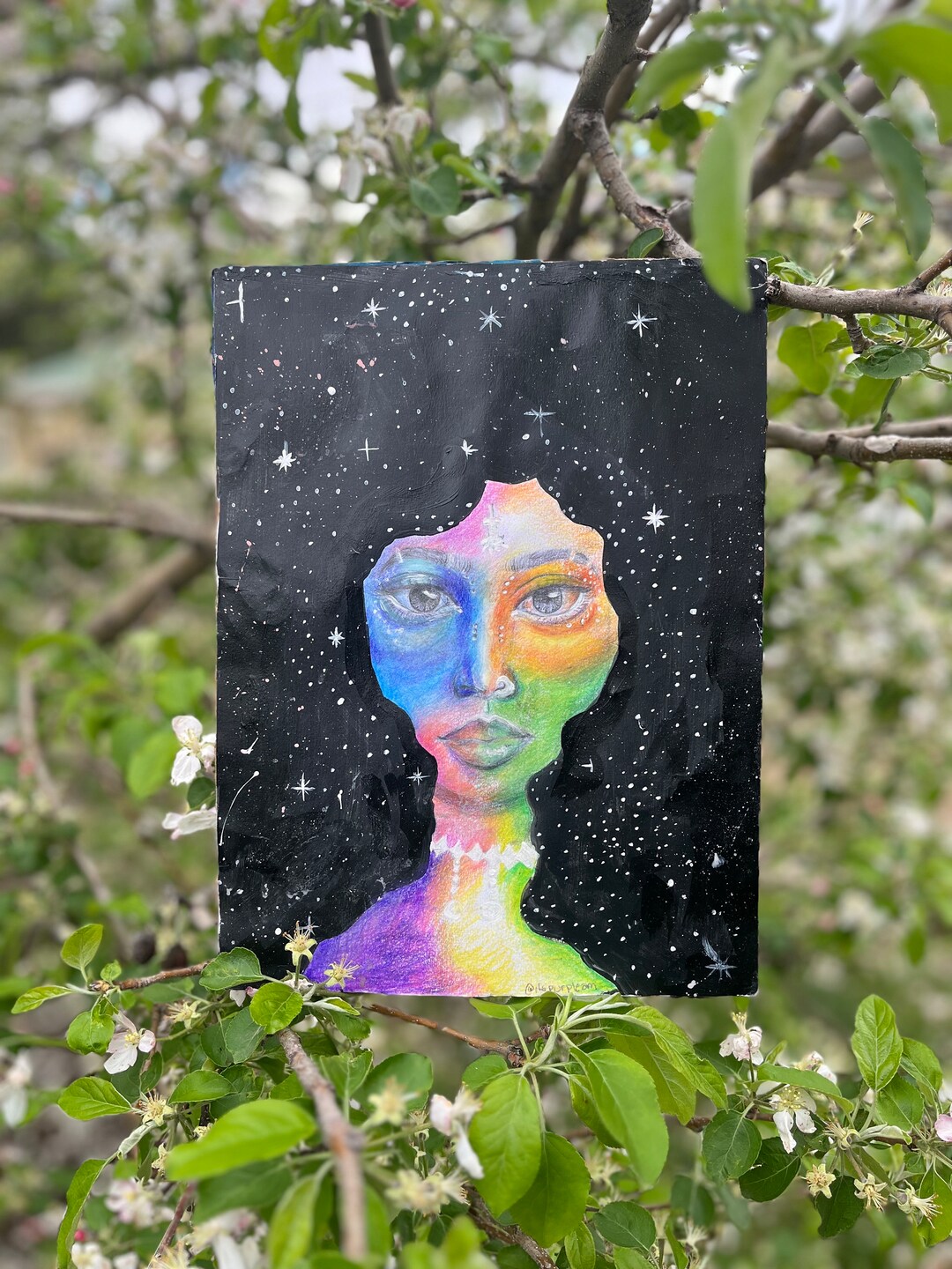 Into the Abyss Galaxy Women in Space Colorful Rainbow Wall Decor Art ...