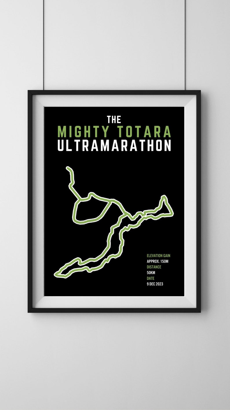 Mighty Totara Ultramarathon Poster Print Green & Black Trail Route Map ...
