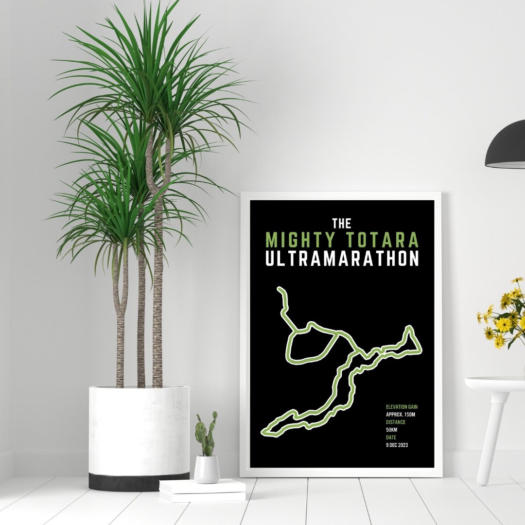 Mighty Totara Ultramarathon Poster Print Green & Black Trail Route Map ...