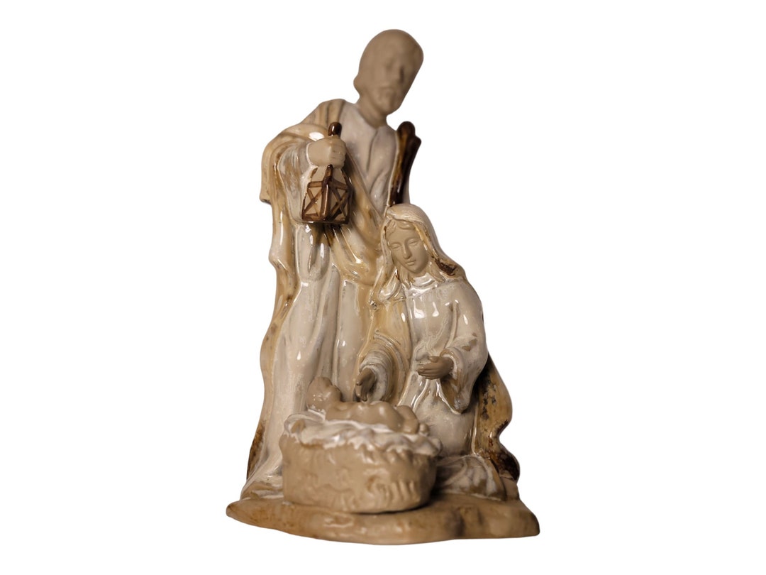 Vintage Clay With Artists Glaze Nativity Statue Large Mary Joseph Jesus ...