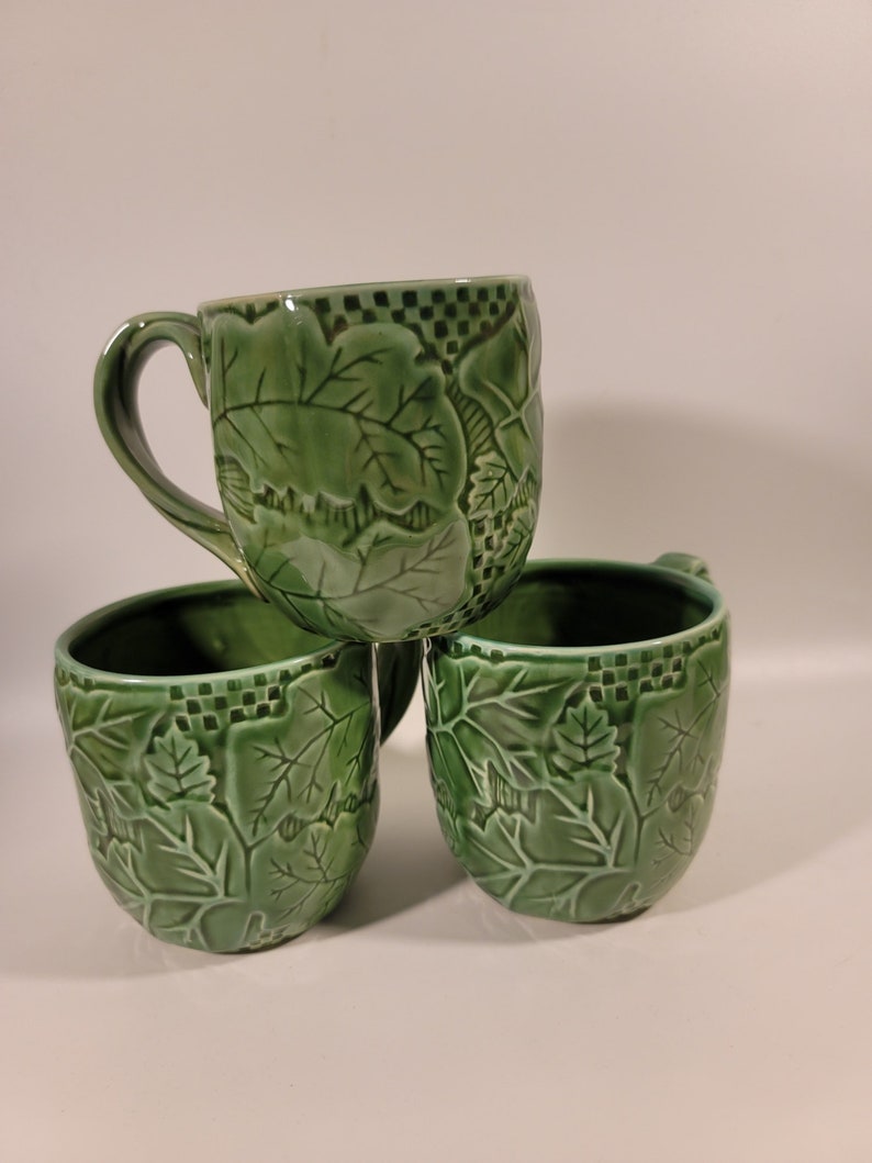 Lot of 3 Vintage Majolica Green Cabbage Leaves Coffee Tea Mugs - Etsy