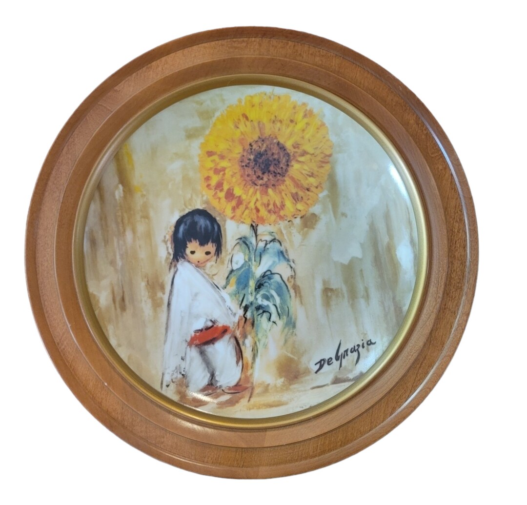 Ted Degrazia Collectors Plate Wood Framed "sunflower Boy" the Children ...